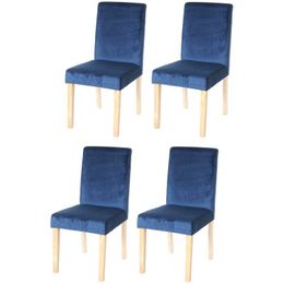 HHG 4er-Set Esszimmerstuhl Stuhl Küchenstuhl Littau Samt, petrol-blau, helle Beine - blue