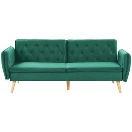 Beliani - Sofa Grün Samtstoff 2-Sitzer Schlaffunktion Modern Praktisch Wohnzimmer Schlafzimmer