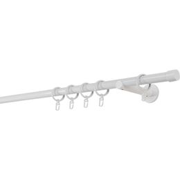 ONDECO Gardinenstange auf Maß 20mm Cap 1-lauf Vorhangstange Wandträger 12cm Stilgarnitur mit Ringen für Vorhänge - Weiß - 110cm