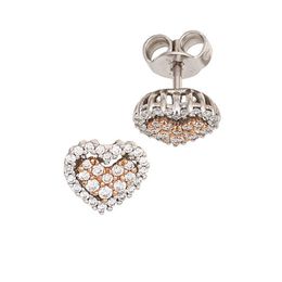 Jobo Paar Ohrstecker Herz-Ohrringe mit 60 Diamanten, 585 Weißgold Roségold, goldfarben