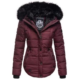 Marikoo Damen Designer Steppjacke Winter Jacke mit edler Kunstpelz Kapuze Lotusblüte