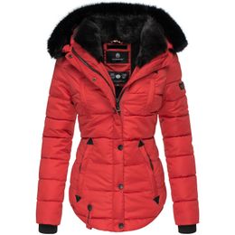 Marikoo Damen Designer Steppjacke Winter Jacke mit edler Kunstpelz Kapuze Lotusblüte