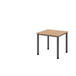 Hammerbacher HS08 höhenverstellbarer Schreibtisch eiche quadratisch, 4-Fuß-Gestell grau 80,0 x 80,0 cm