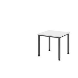 Hammerbacher HS08 höhenverstellbarer Schreibtisch weiß quadratisch, 4-Fuß-Gestell grau 80,0 x 80,0 cm