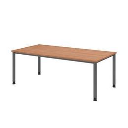 Hammerbacher Orbis höhenverstellbarer Schreibtisch nussbaum rechteckig, 4-Fuß-Gestell grau 200,0 x 100,0 cm