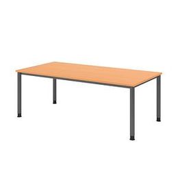 Hammerbacher Orbis höhenverstellbarer Schreibtisch buche rechteckig, 4-Fuß-Gestell grau 200,0 x 100,0 cm