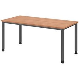 Hammerbacher HS16 höhenverstellbarer Schreibtisch nussbaum rechteckig, 4-Fuß-Gestell grau 160,0 x 80,0 cm