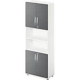 Schäfer Shop Schäfer Shop Select Kombischrank LOGIN, oben und unten 2 Ordnerhöhen mit Tür, Mitte Regal, B 800 x T 420 x H 2240 mm, weiß/graphit