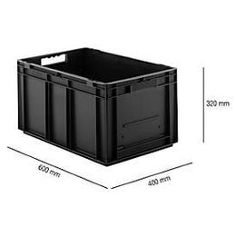 Schäfer Shop Euro Box SSI Schäfer EF 6320, 63,7 l, Traglast bis 20 kg, Euronorm, stapelbar, Durchfassgriff, L 600 x B 400 x H 320 mm, leitfähiges PP, schwarz