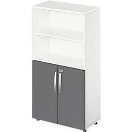 Schäfer Shop Schäfer Shop Select Kombischrank LOGIN, oben 2 Regale, unten 2 Ordnerhöhen mit Türen, B 800 x T 420 x H 1514 mm, weiß/graphit