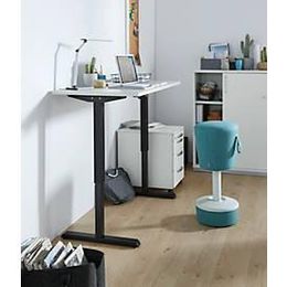 Schreibtisch, elektrisch höhenverstellbar, Rechteck, T-Fuß, B 1300 x T 650 x H 715-1205 mm, weiß/schwarz