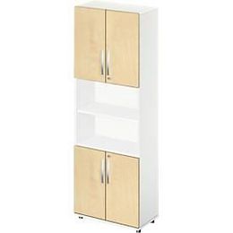 Schäfer Shop Schäfer Shop Select Kombischrank LOGIN, oben und unten 2 Ordnerhöhen mit Tür, Mitte Regal, B 800 x T 420 x H 2240 mm, weiß/Ahorn Dekor