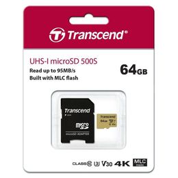 Transcend Transcend Micro SDXC Karte 64GB 500S UHS-I U3 4K V30 Class 10 Speicherkarte