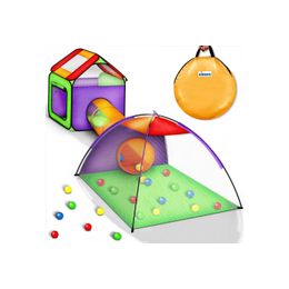 KIDUKU Spielzelt Kinderspielzelt Bällebad Pop Up + Krabbeltunnel + 200 Bälle + Tasche für drinnen und draußen