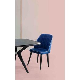 JVmoebel Stuhl Blau gepolsterter Stuhl mit schwarzen Holzbeinen für Esszimmer helles