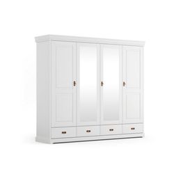 Natur24 Kleiderschrank Kleiderschrank Tuscany Kiefer massiv 4Türig mit Spiegel 253x62x218cm