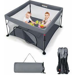 Costway 138 x 138 cm Baby Laufstall, Laufgitter klappbar mit Tragetasche, Ein-Knopf-Faltung & Sicherheitsschlössern, Krabbelgitter mit Netz & Reißverschluss,