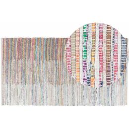 Beliani - Teppich Bunt 80 x 150 cm aus Baumwolle Kurzflor Rechteckig Handgewebt Modern - Weiß