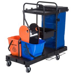 HOMCOM Putzwagen mit 4 leichtgängigen Rollen schwarz, blau, orange 111x 63,3x 103 cm (LxBxH)