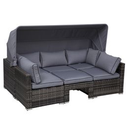 Outsunny Polyrattan Lounge-Set mit Sonnendach, Kissen und Beistelltisch grau