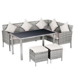Outsunny Rattan Sitzgruppe mit Tisch grau, cremeweiß
