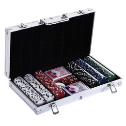 HOMCOM Pokerkoffer mit 300 Chips silber 38 x 20,5 x 6,5 cm (LxBxH)