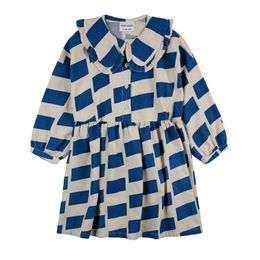 Bobo Choses - Langarm-Kleid CHECKER ALL OVER in weiß/blau, Gr.104/110