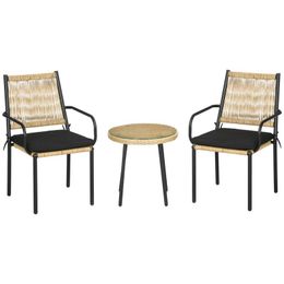 Outsunny Rattan Bistro-Set mit 2 Stühlen schwarz, natur (Farbe: mehrfarbig)