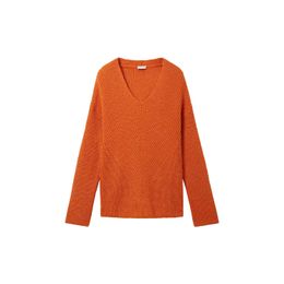 Tom Tailor Damen V-Ausschnitt Strickpullover, orange, Uni, Gr. L