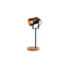 Goeco - Tischlampe Holz Vintage Nachttischlampe E27 Basis Für Schlafzimmer, Wohnzimmer, Büro Schwarz