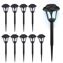 Solarlampen 10er Set, led Solarlicht mit Erdspieß, hd: 39 x 11 cm, moderne Gartenbeleuchtung, draußen, schwarz - Relaxdays