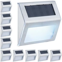 Solarlampen für Wand, 10er Set, Hauseingang & Garten, led Außenleuchte, IP44, Edelstahl, weißes Licht, silber - Relaxdays