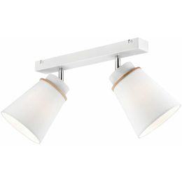 Licht-Erlebnisse - Deckenlampe Weiß Stoff Metall 2-flammig E27 Deckenspot - Weiß, Holz