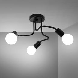 Vintage Metall Deckenleuchte 3 E27 Lichter schwarz für Wohnzimmer Schlafzimmer Küche (ohne Glühbirnen) - Comely
