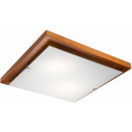Licht-Erlebnisse - Flache Deckenleuchte Holz Glas quadratisch Modern E27 Deckenlampe Wohnzimmer - Holz rustikal