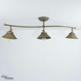 Licht-Erlebnisse Deckenlampe 3-flammig 83 cm lang Echt-Messing E14 Deckenstrahler - Bronze Antik matt