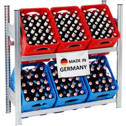 Proregal Getränkekistenregal Chiemsee Made in Germany HxBxT 115x106x34cm 6 Kisten auf 2 Ebenen + Board Verzinkt - Verzinkt