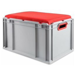 Eurobox NextGen Seat Box Rot HxBxT 36,5x40x60cm 65 Liter Griffe offen Eurobehälter, Sitzbox, Transportbox, Transportbehälter, Stapelbehälter - Grau