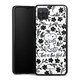 DeinDesign Galaxy A12 Handy Silikon H&uuml;lle Case schwarz Handyh&uuml;lle Peanuts Flowers Snoopy