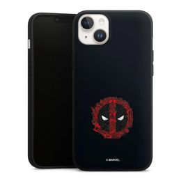 DeinDesign iPhone 14 Handy Premium Silikon H&uuml;lle Handyh&uuml;lle schwarz Case Logo Marvel Deadpool Silikon Premium Case