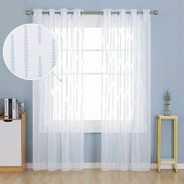 Transparent Gardinen Voile Vorhang, 2er Set,140x245 cm(BreitexHöhe), Blau - Blau - Deconovo