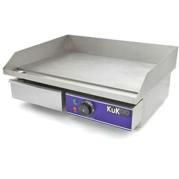 MONSTER SHOP KuKoo Elektrische Gastro Griddle Griddleplatte Grillplatte Elektrogrill Grill Bräter Bratpfanne Gusseisen Bratfläche 50cm - Silber