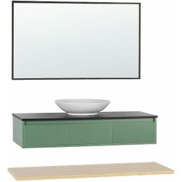 Beliani Badmöbel Set Grün mit Waschbecken, zusätzlichem Fach 3 Schubladen Spiegel Bad, Badezimmer - Schwarz