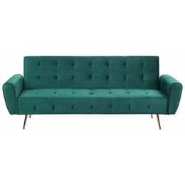 Beliani - Sofa Grün Samtstoff 3-Sitzer Schlaffunktion Retro Wohnzimmer - Kupfer