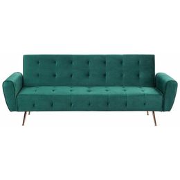 Beliani Sofa Grün Samtstoff 3-Sitzer Schlaffunktion Retro Wohnzimmer - Kupfer