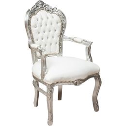 Biscottini Barocker Bettsessel gepolsterter Sessel im französischen Stil Louis XVI-Sessel mit Holzarmlehnen Schlafzimmerstuhl 60x60x107 cm - weiß und silber