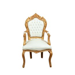 Biscottini Barocker Bettsessel gepolsterter Sessel im französischen Stil Louis XVI-Sessel mit Holzarmlehnen Schlafzimmerstuhl 60x60x107 cm - Gold und Weiß