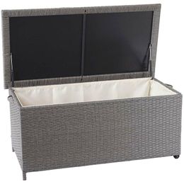 Neuwertig] Poly-Rattan Kissenbox HHG 570, Gartentruhe Auflagenbox Truhe Premium grau, 51x115x59cm 250l - grey