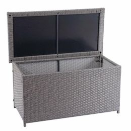 Neuwertig] Poly-Rattan Kissenbox HHG 570, Gartentruhe Auflagenbox Truhe Basic grau, 51x100x50cm 170l - grey
