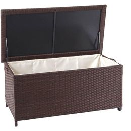 Neuwertig] Poly-Rattan Kissenbox HHG 570, Gartentruhe Auflagenbox Truhe Premium braun, 51x100x50cm 170l - brown